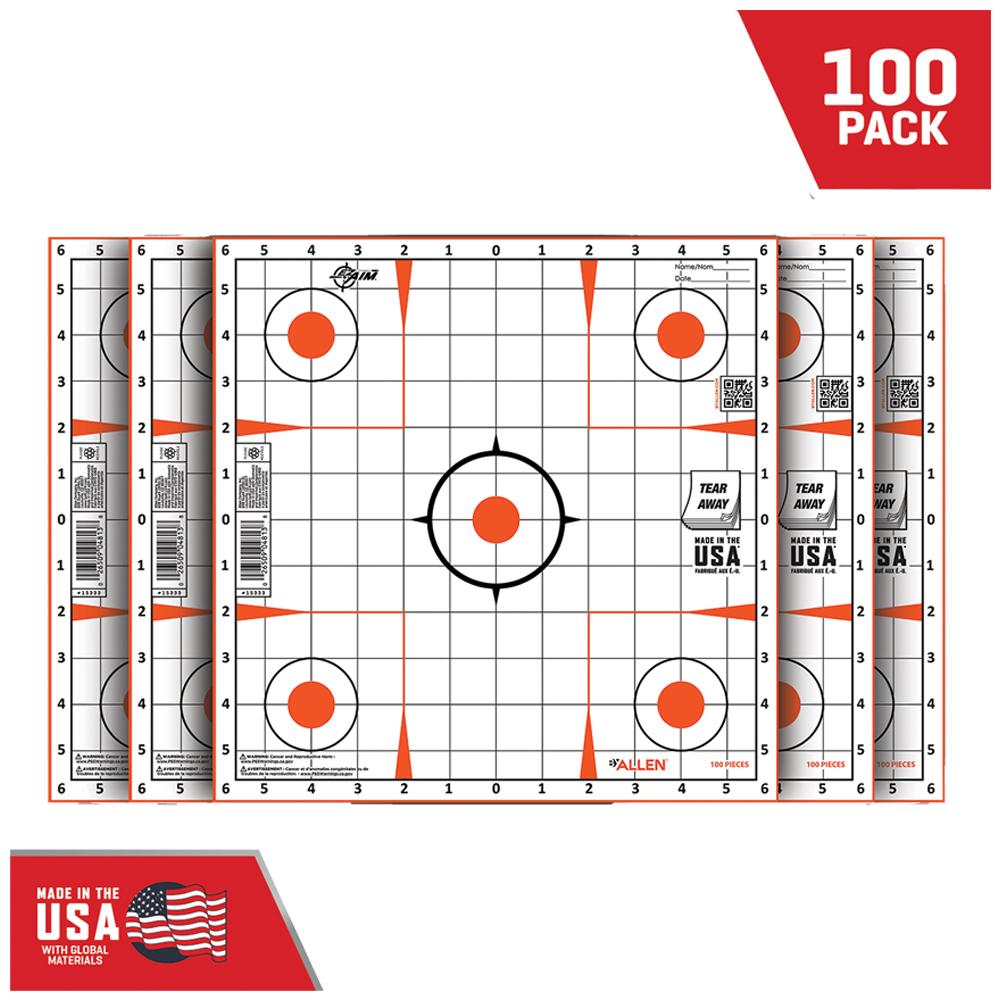 Allen EZ Aim Paper Targets 12" Peel Away Grid Orange And White 100 Pack ...